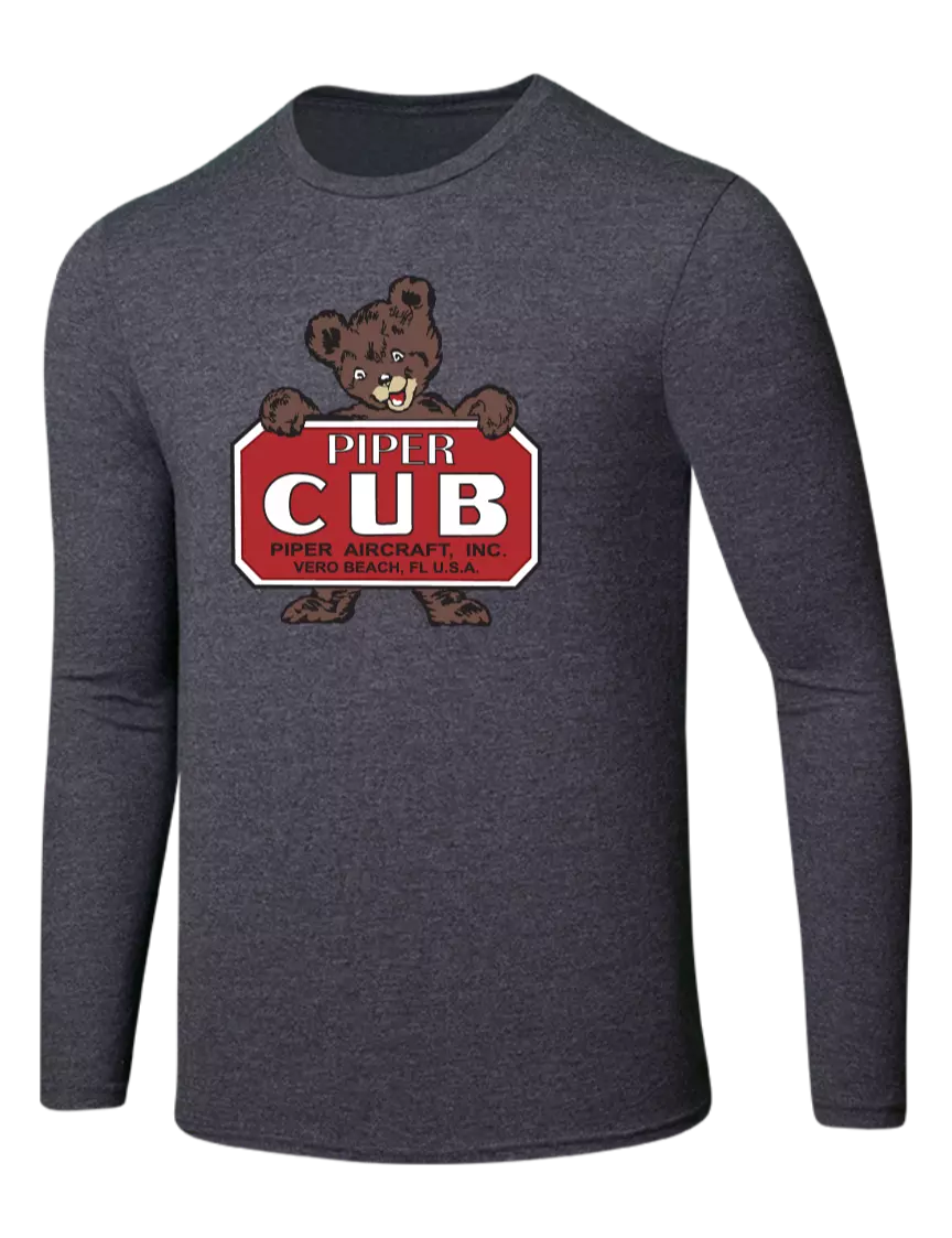 Seriously Soft Heathered Charcoal Long Sleeve T-Shirt w/Piper Cub Logo