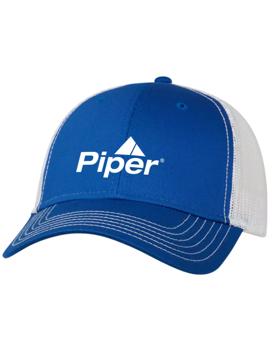 Royal & White Mesh Trucker Cap Snap Back w/Piper Logo