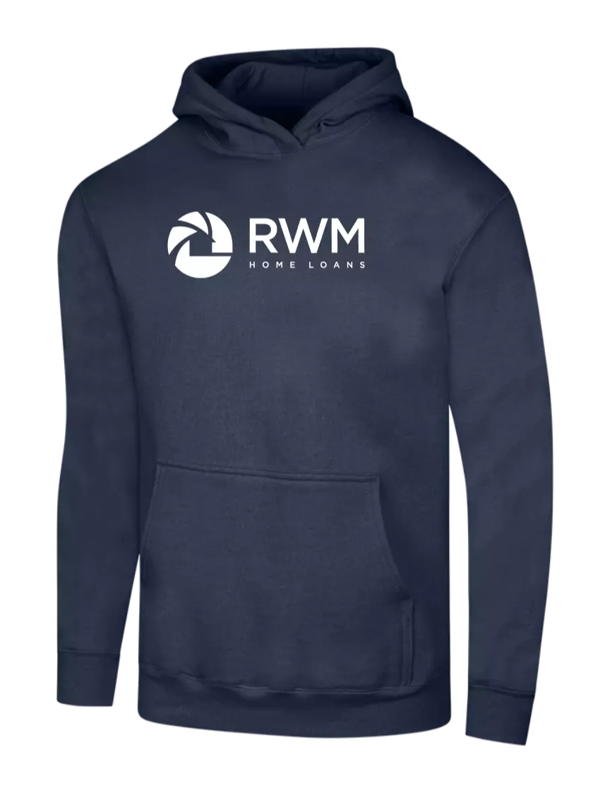 Navy 7.8 oz Ring Spun Hooded Sweatshirt w/RWM Home Loans Logo