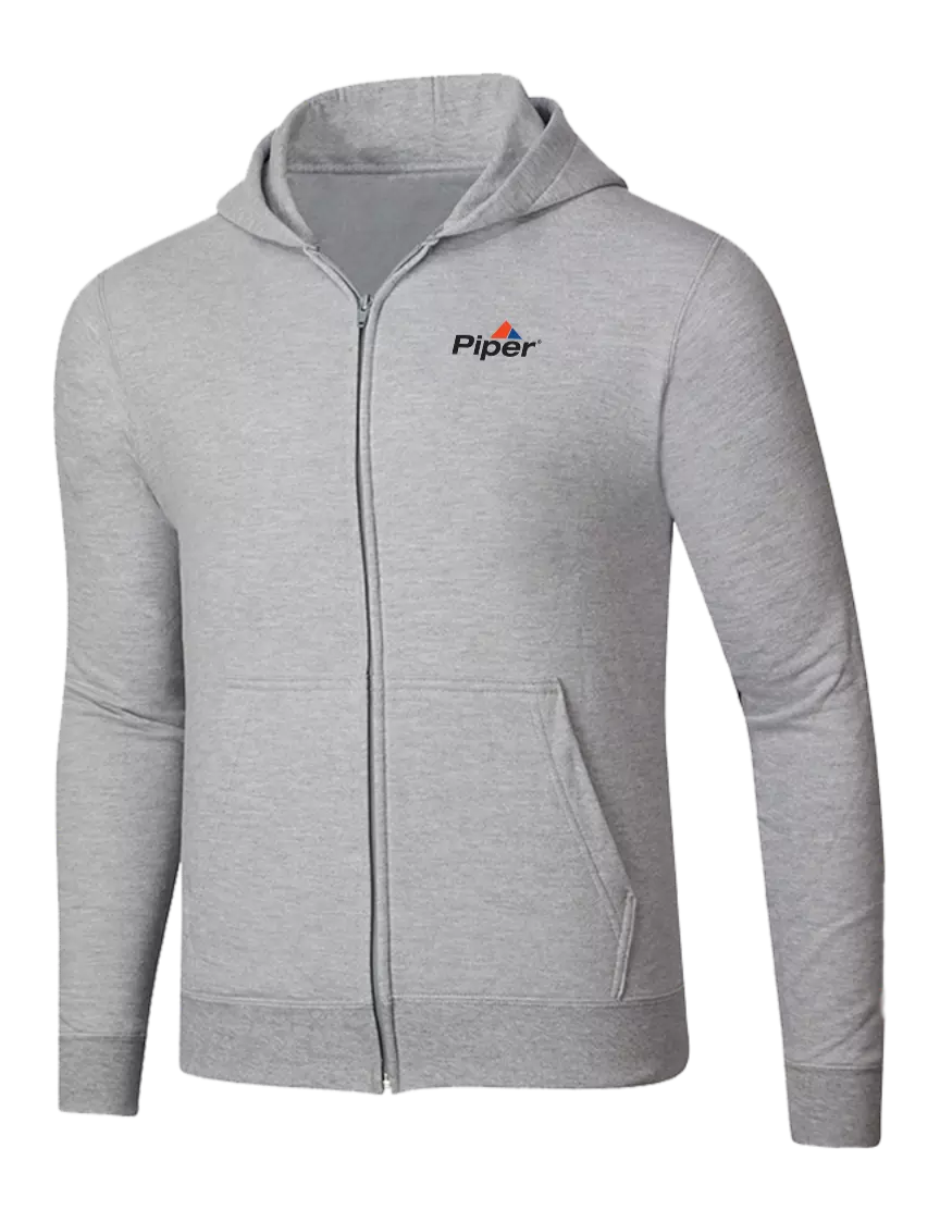 Light Grey Heather 8.5 oz Ring Spun Zip Hooded Sweatshirt w/Piper Logo